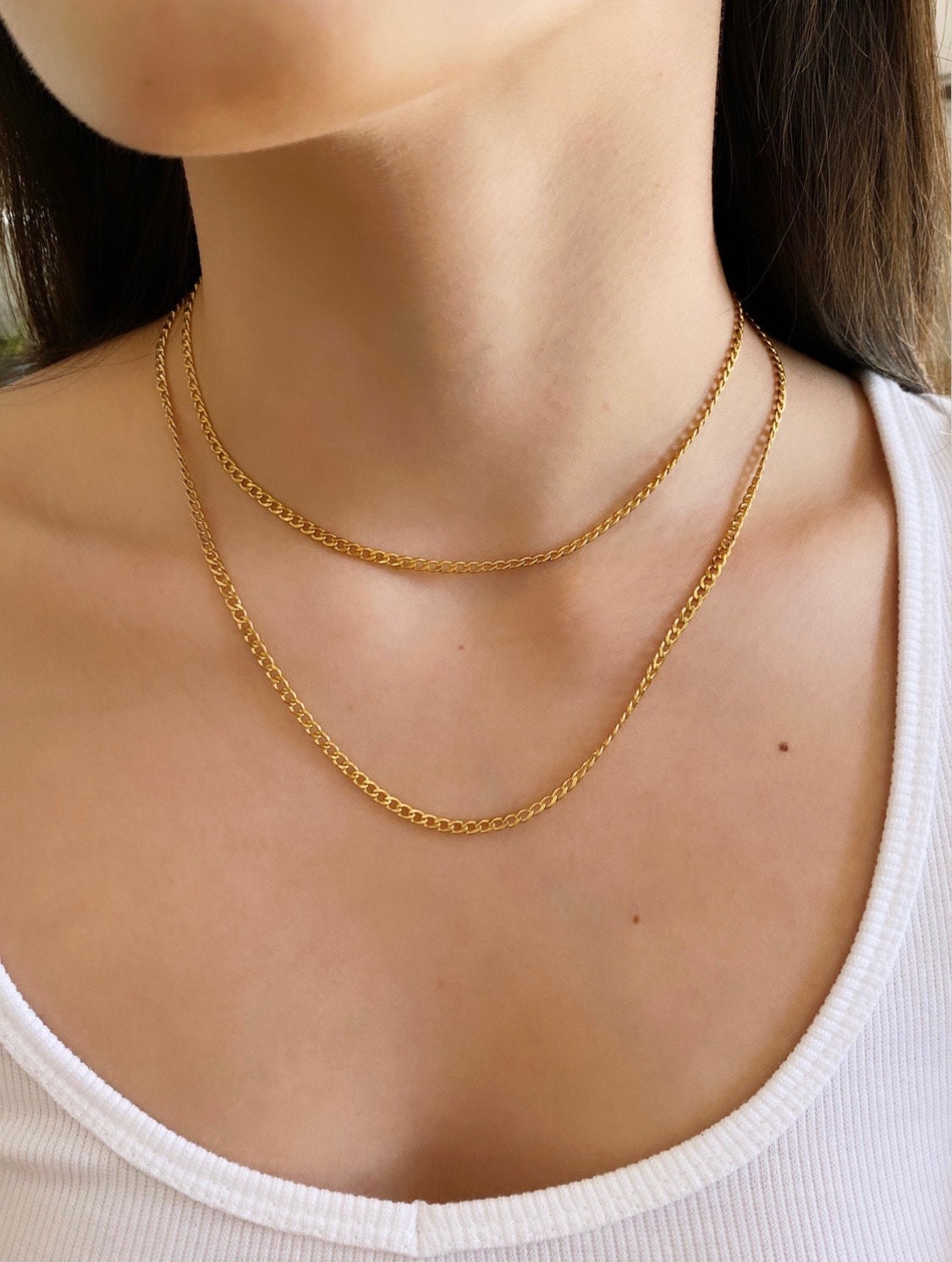 Simple Chain Necklace Gold, Layering Necklace, Curb Chain, Chain ...