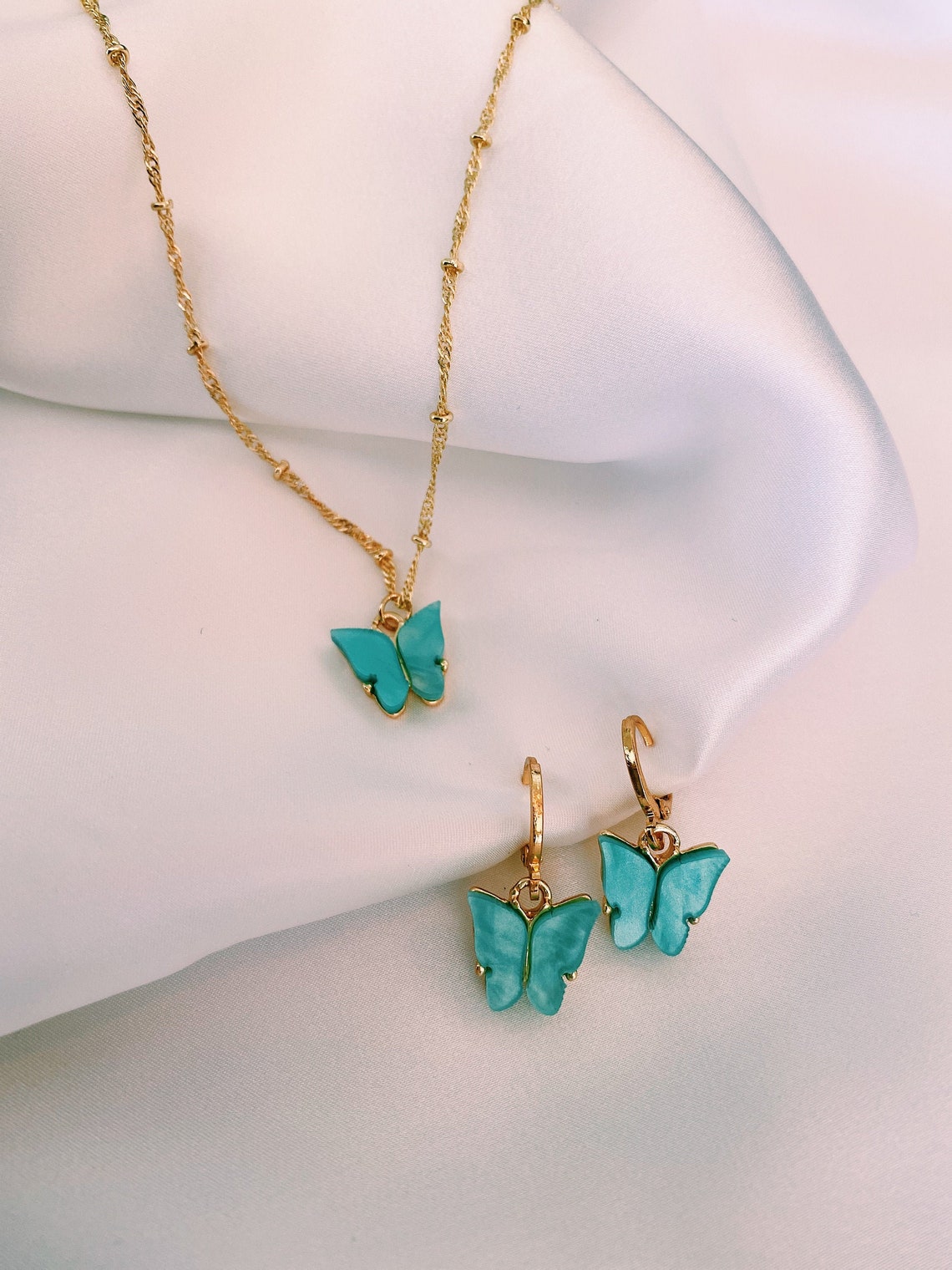 Butterfly Earring and Necklace Set | Butterfly Jewelry Set | Blue Pink ...