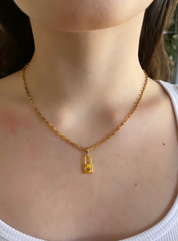 Gold Heart Lock Necklace Locket Necklace Padlock Necklace Gold Dainty Necklace Classic Gold Necklace Dainty Jewelry Gold Necklace Etsy