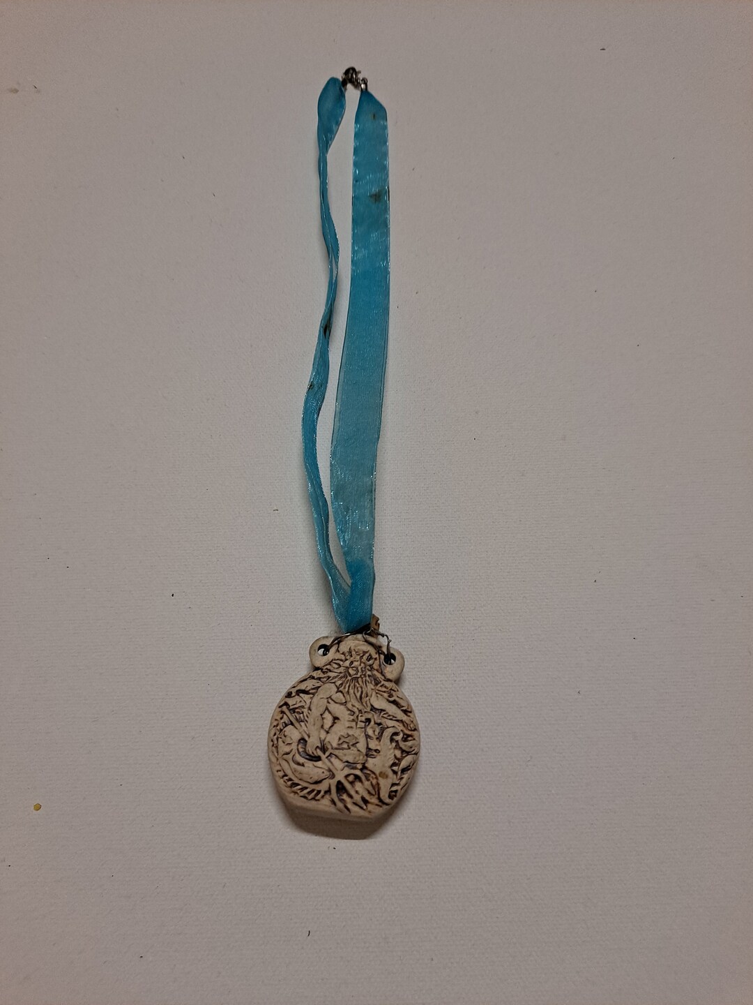 Hand-made Neptune or Poseidon Clay Bottle With Cork on Light Blue ...