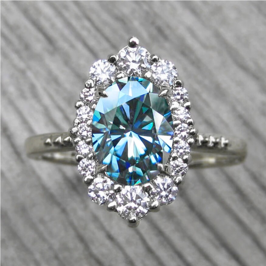 Blue Moissanite Ring 2 Ct Oval Moissanite Wedding Ring | Etsy
