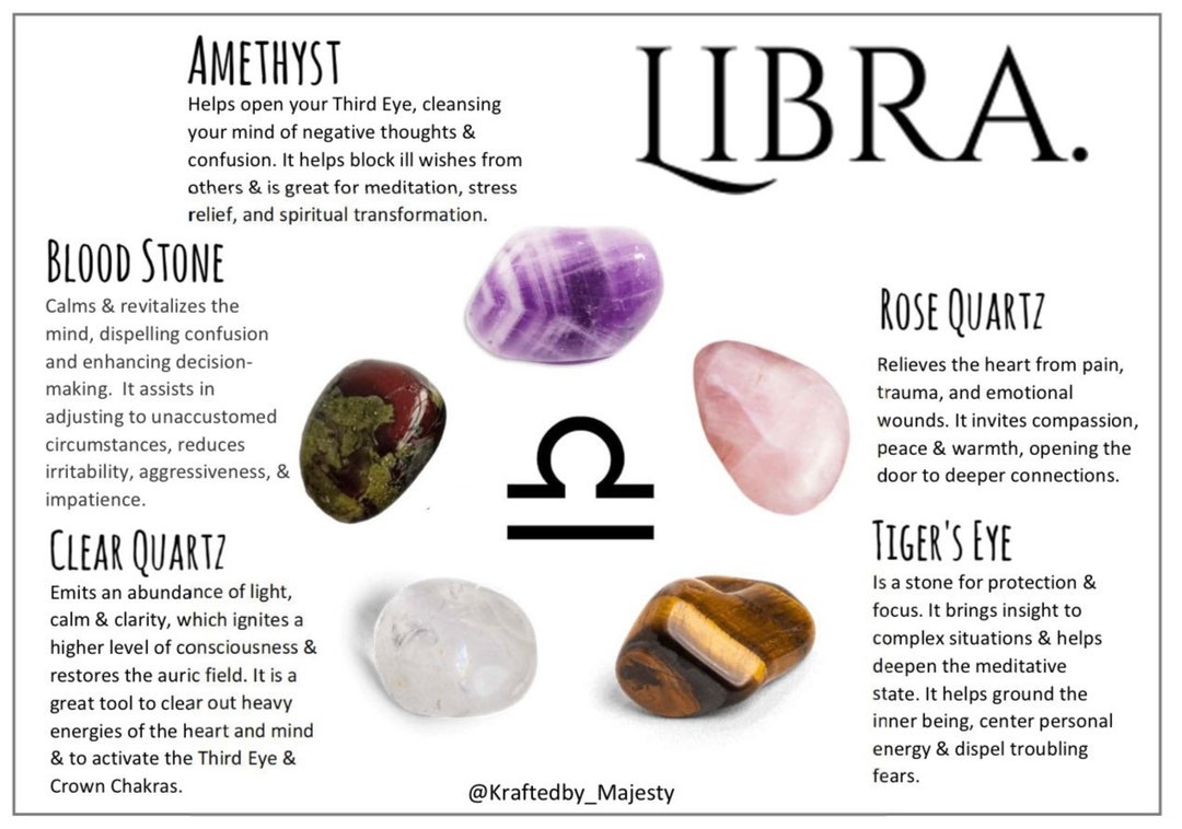 5pc LIBRA Tumble Stone Kit Rose Quartz Tigers Eye Bloodstone Amethyst ...