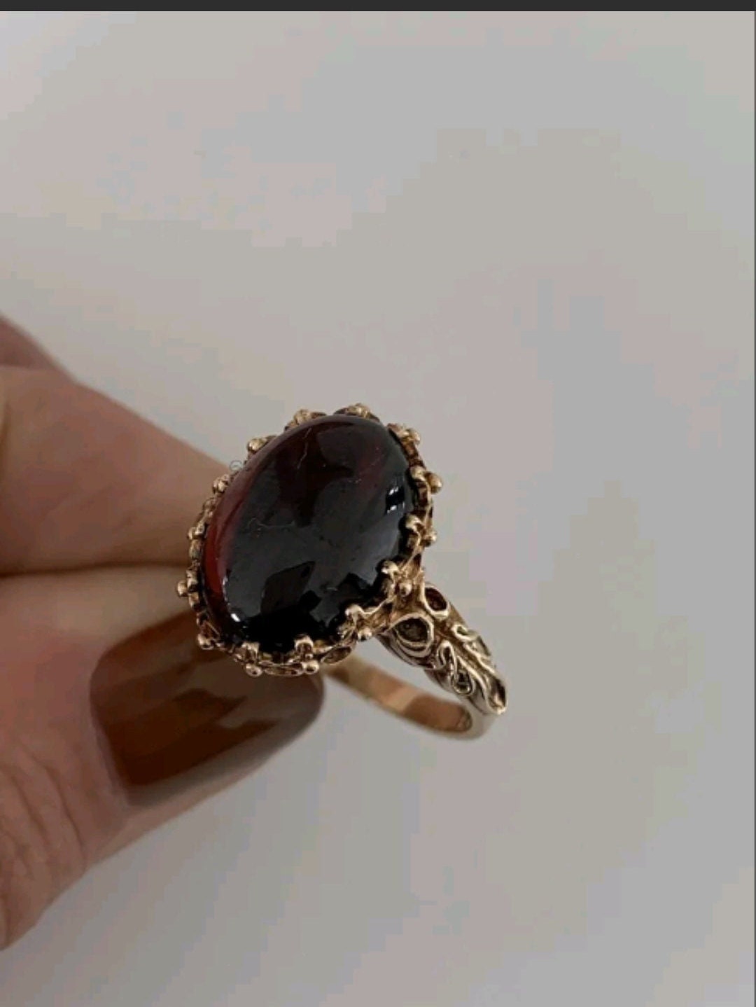 Stunning Rare Antique Genuine Natural 5ct Garnet Cobochon Ring. Yellow ...