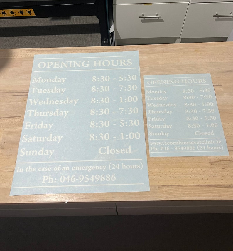 Opening Hours Window Decal for Businesses, Custom Store Hours Vinyl ...