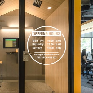 Opening Hours Storefront Decal, Custom Business Hour Decal, Store Hours ...