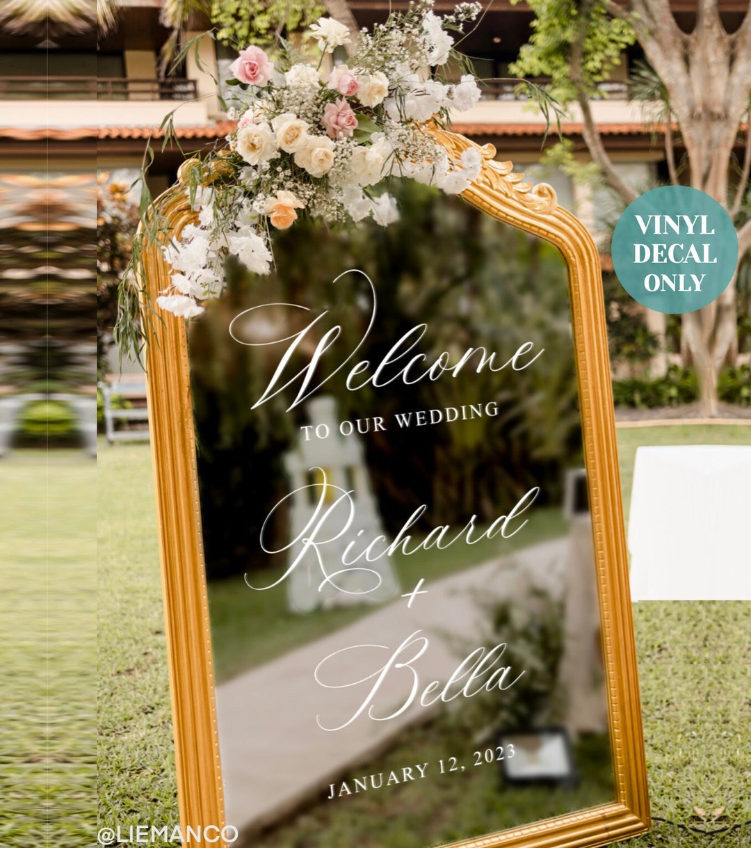 Welcome Wedding Mirror Sign Vinyl Lettering Elegant Wedding Reception Sticker Welcome to Our ...