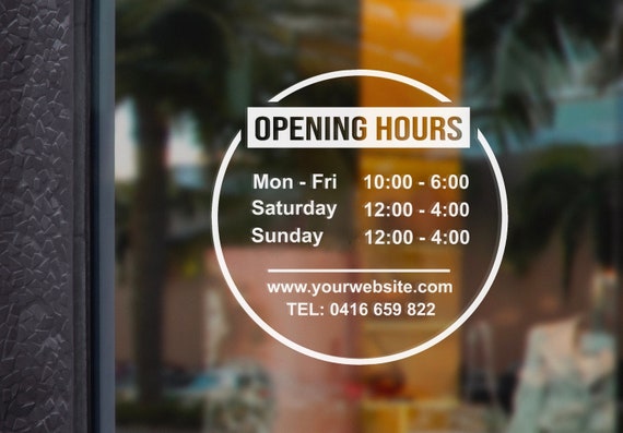 Opening Hours Storefront Decal Custom Business Hour Decal | Etsy Australia