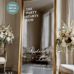 Personalised Mirror Decal for Wedding Welcome Sign, Party Starts Now ...