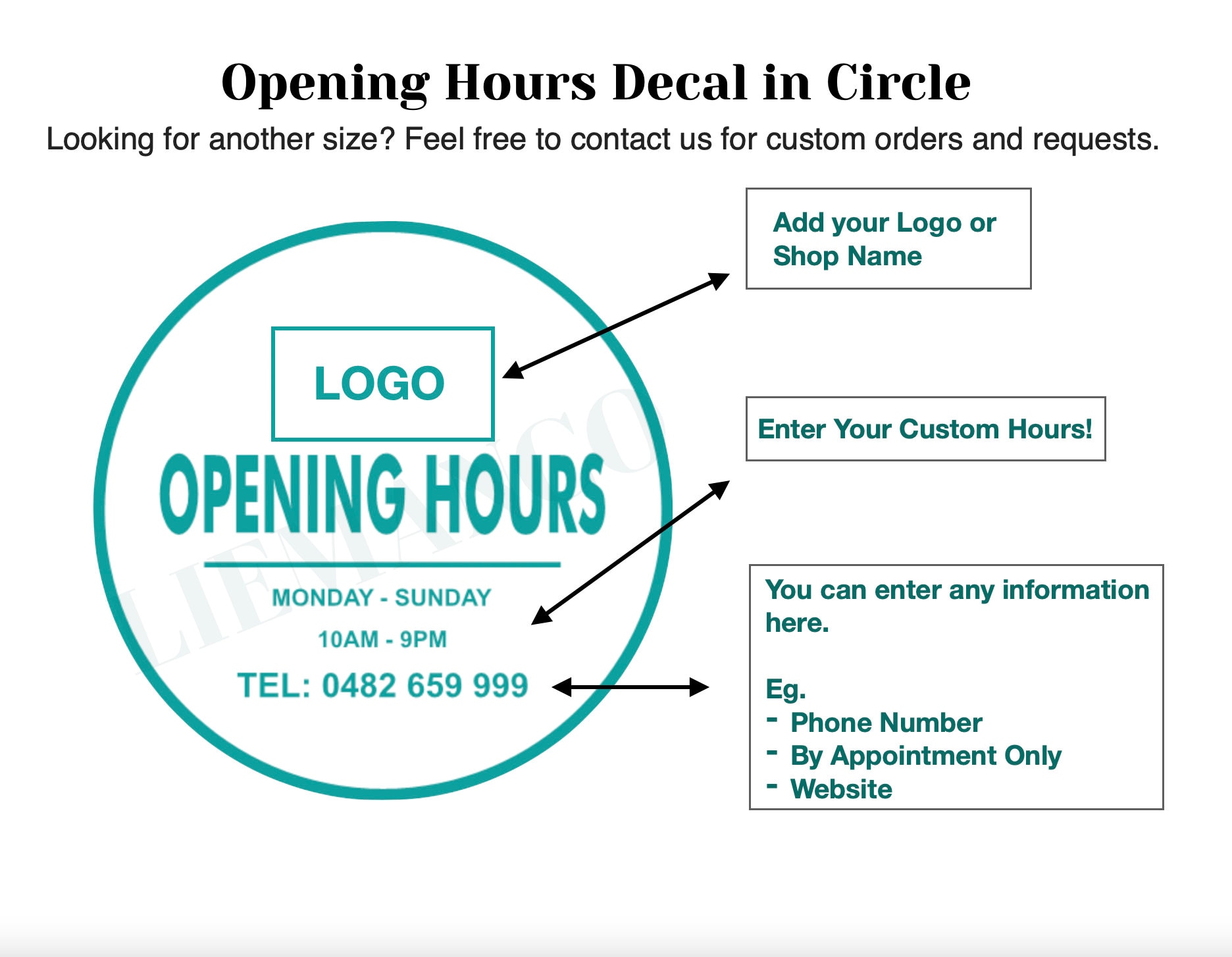 Custom Store Hours With Logo Decal Circle Business Hours - Etsy