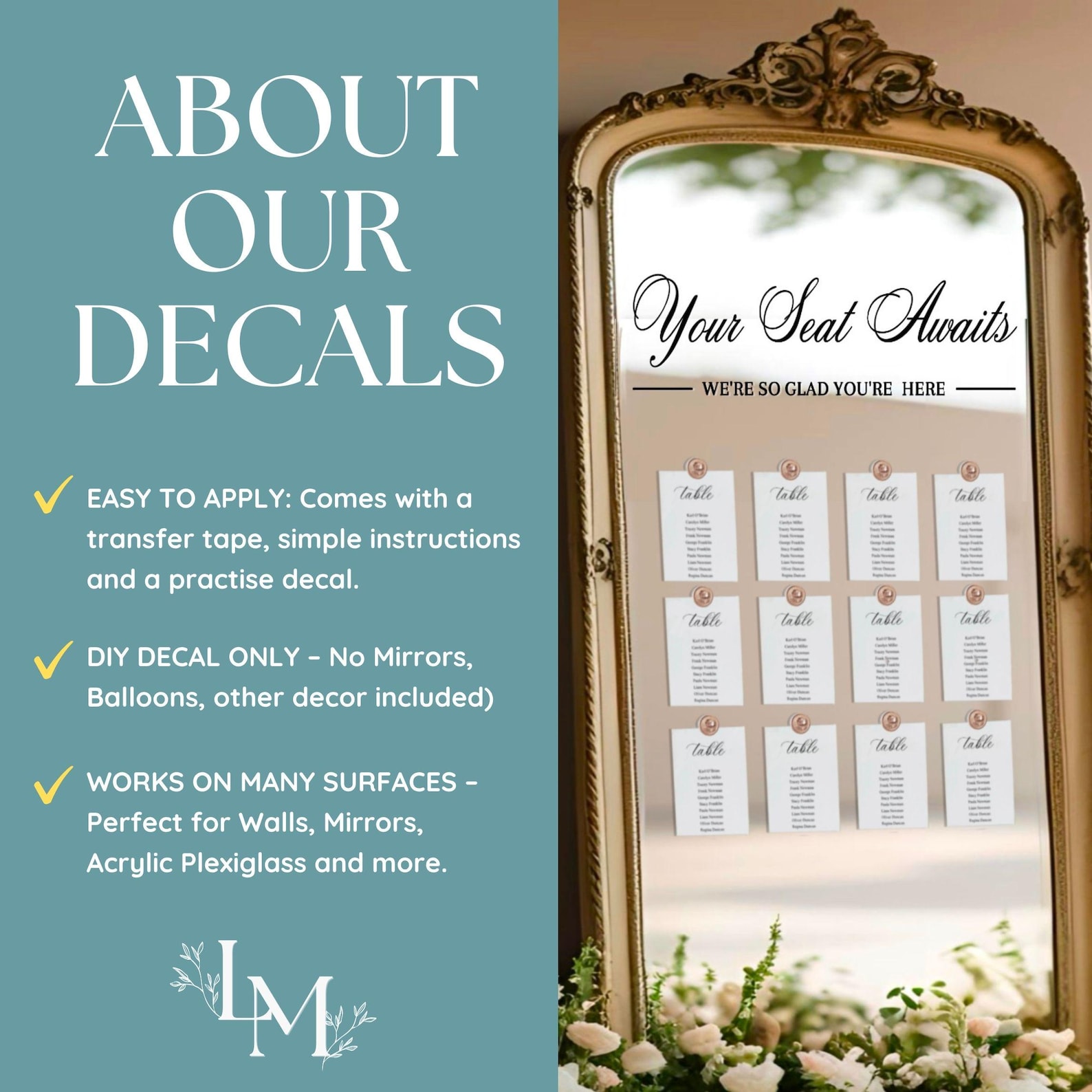 Your Seat Awaits Mirror Seating Plan Title Vinyl DIY Wedding Mirror ...