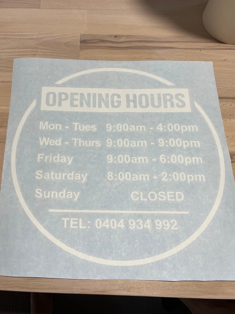 Opening Hours Storefront Decal Custom Business Hour Decal - Etsy