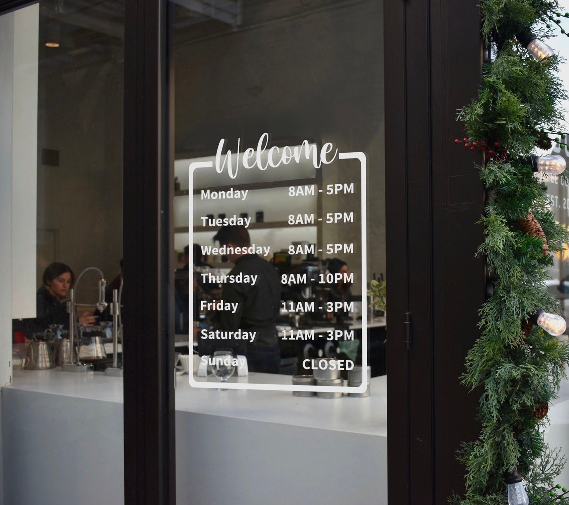 Welcome Shop Hour Window Decal Business Hours Sign for Door | Etsy