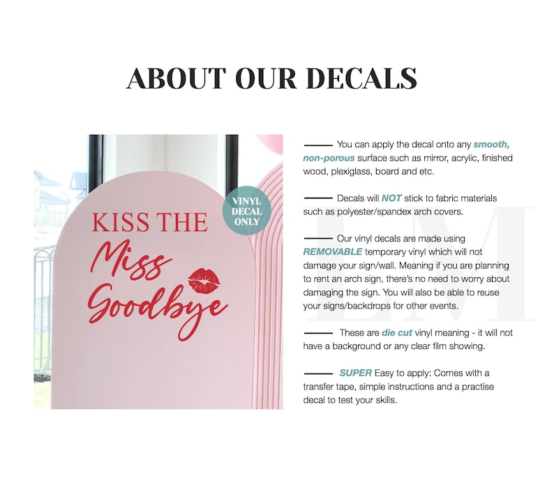 Kiss the Miss Goodbye Backdrop Decal Bachelorette Party Decor Pink ...