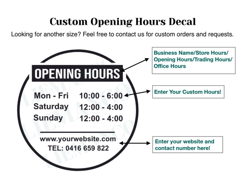 Opening Hours Storefront Decal Custom Business Hour Decal - Etsy