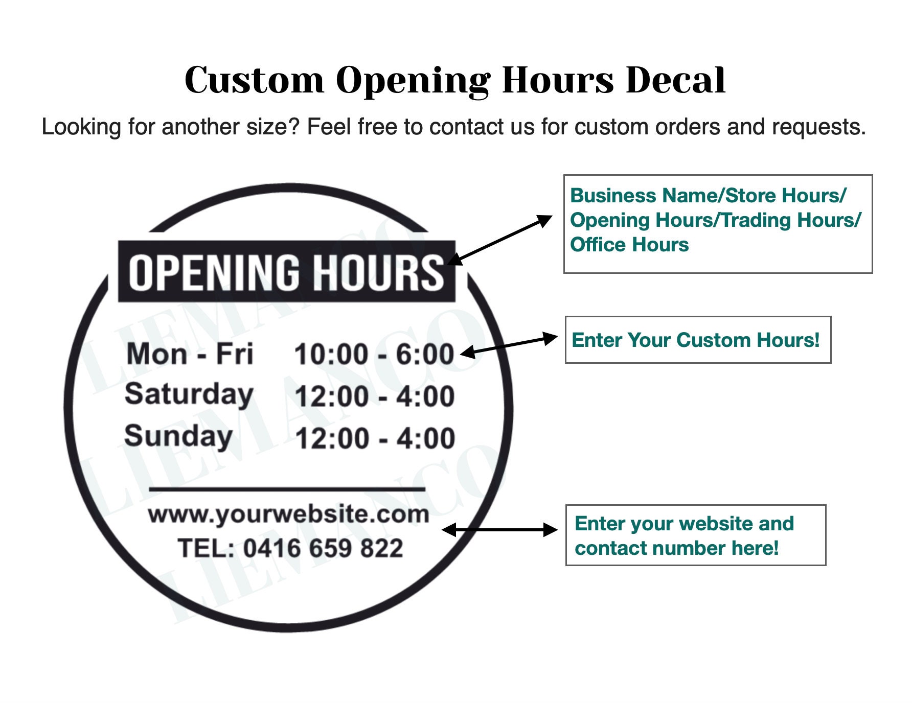 Opening Hours Storefront Decal Custom Business Hour Decal | Etsy Australia