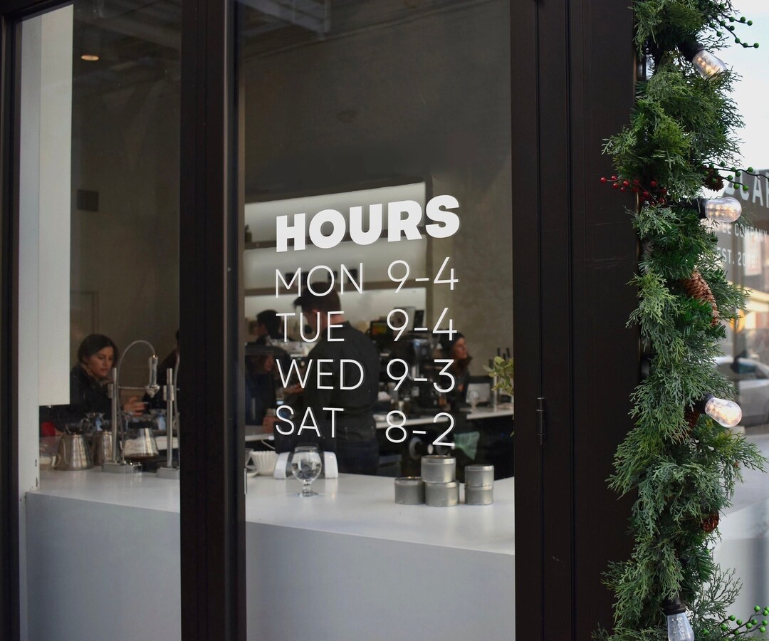 Modern Store Front Hours Decal, Business Opening Times Vinyl Decal ...