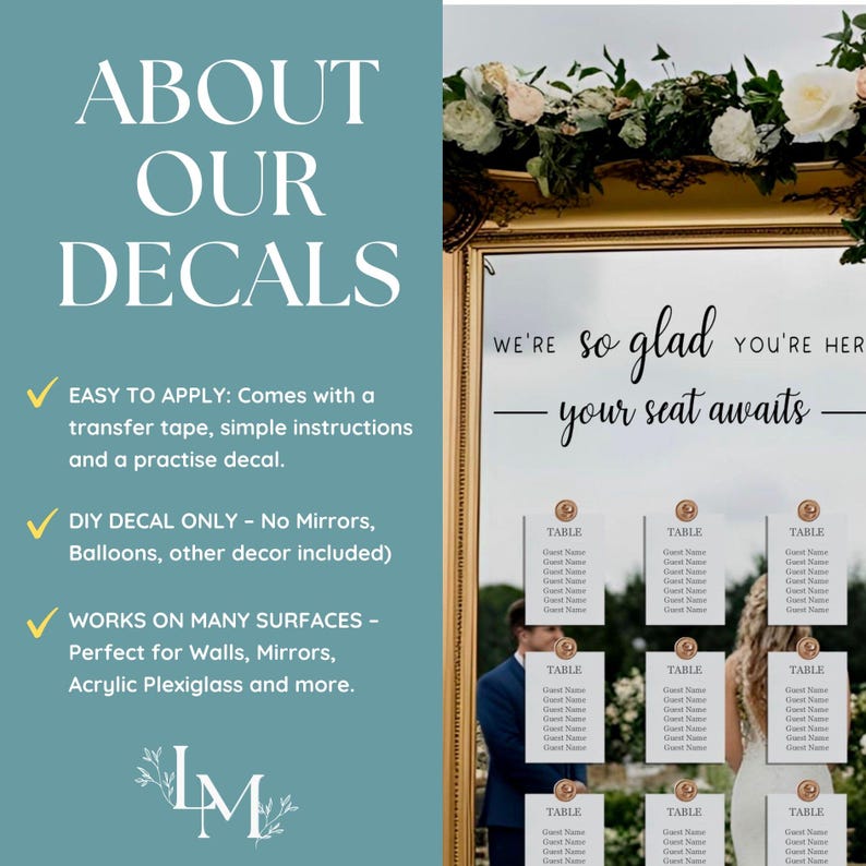 Elegant Seating Chart Header Decal, You Seat Awaits Mirror Sign ...