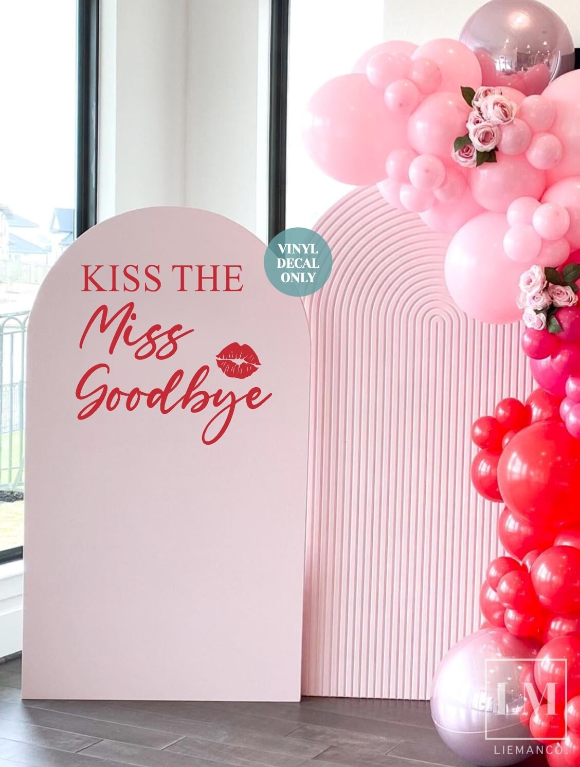 Kiss the Miss Goodbye Backdrop Decal Bachelorette Party Decor Pink ...