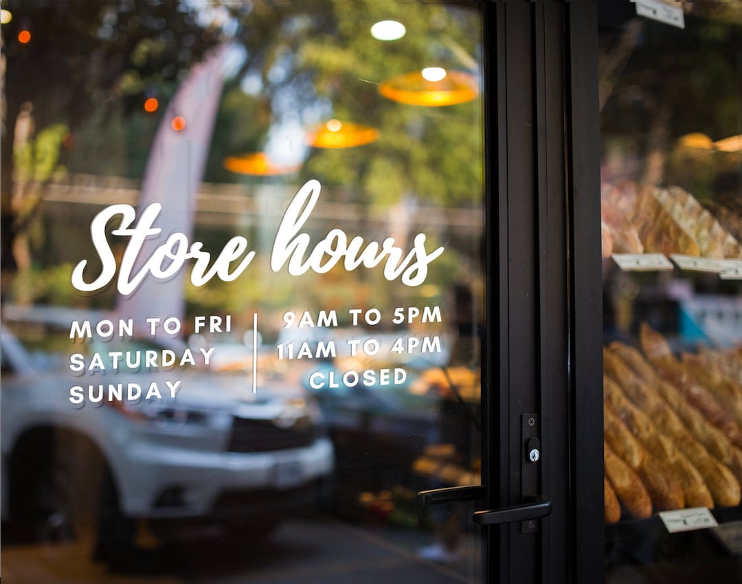 Store Hours Window/door Decal, Custom Store Window Sign, Business Hours ...