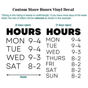 Modern Store Front Hours Decal, Business Opening Times Vinyl Decal ...