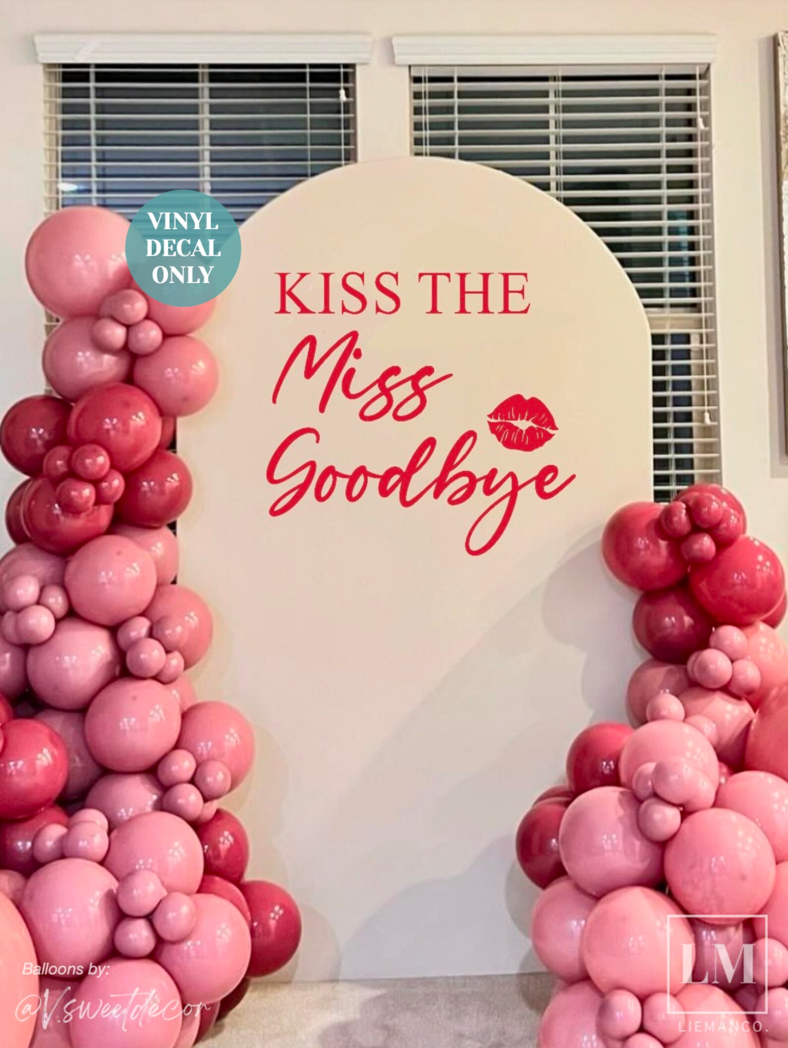 Kiss the Miss Goodbye Backdrop Decal Bachelorette Party Decor Pink ...