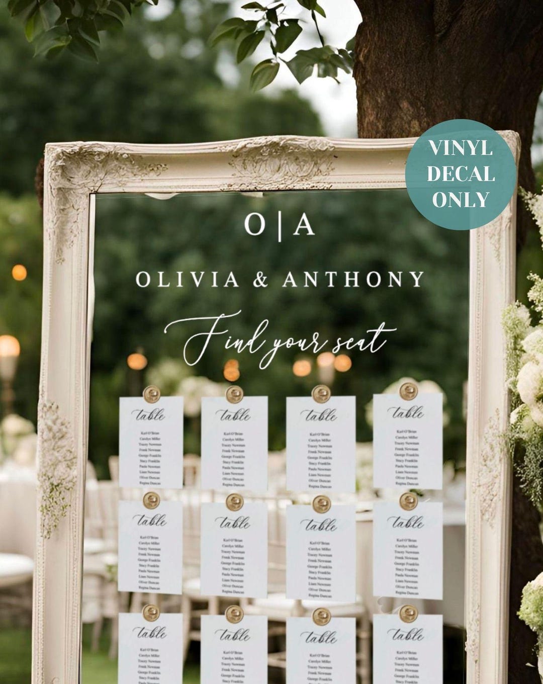 Find Your Seat Wedding Decal Custom Mirror Seating Chart Decal Elegant ...