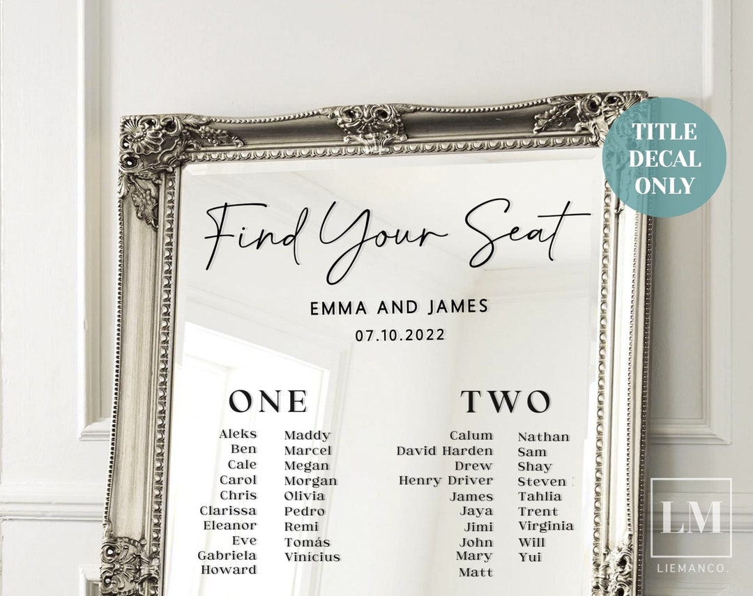 Find Your Seat Vinyl Decal for Seating Chart Mirror DIY Wedding Seating ...
