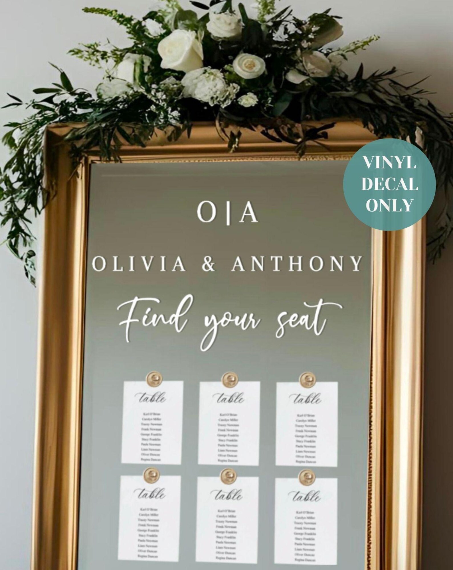 Find Your Seat Wedding Decal Custom Mirror Seating Chart Decal Elegant ...