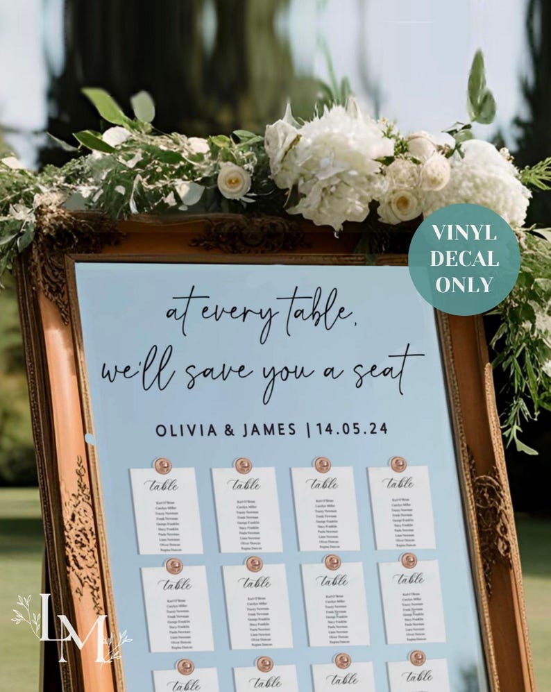At Every Table Vinyl Wedding Seating Chart Decal Custom Table Chart ...