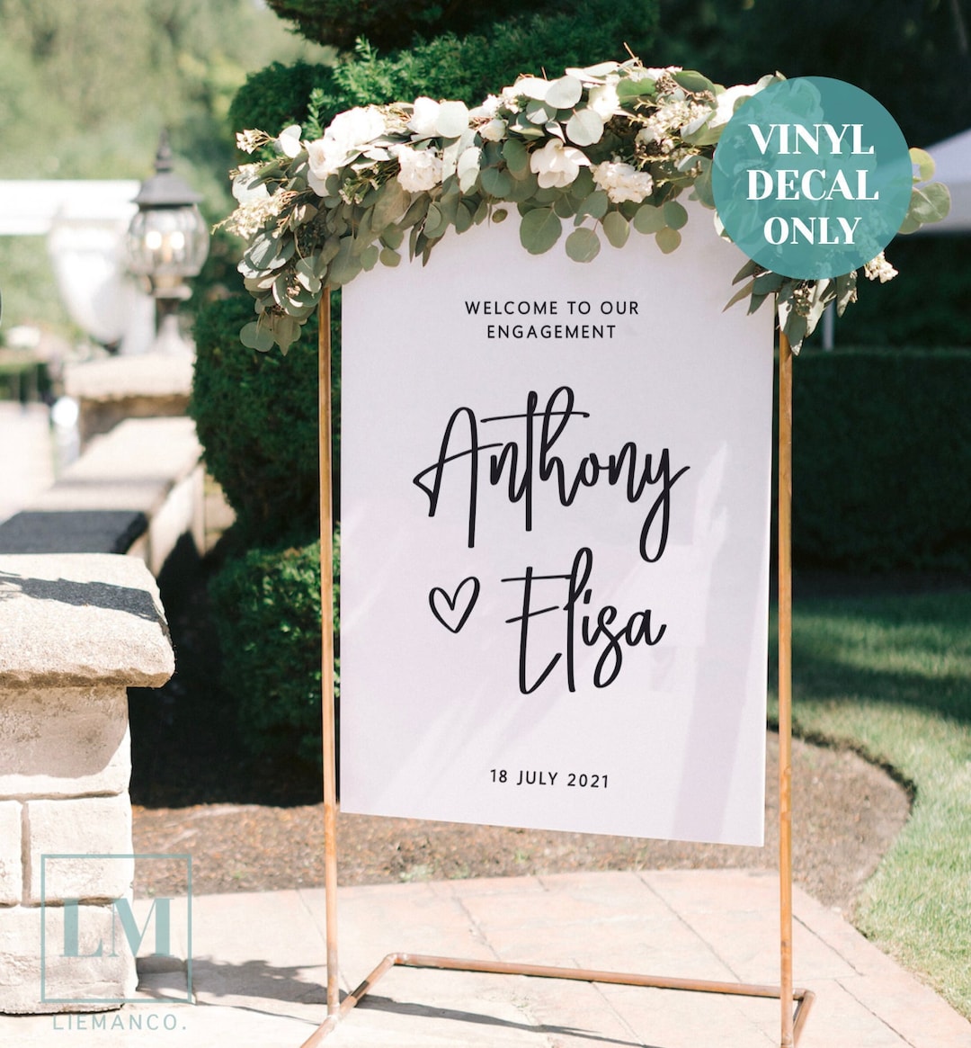 Simple Engagement Decal for Engagement Welcome Sign Couples Name ...