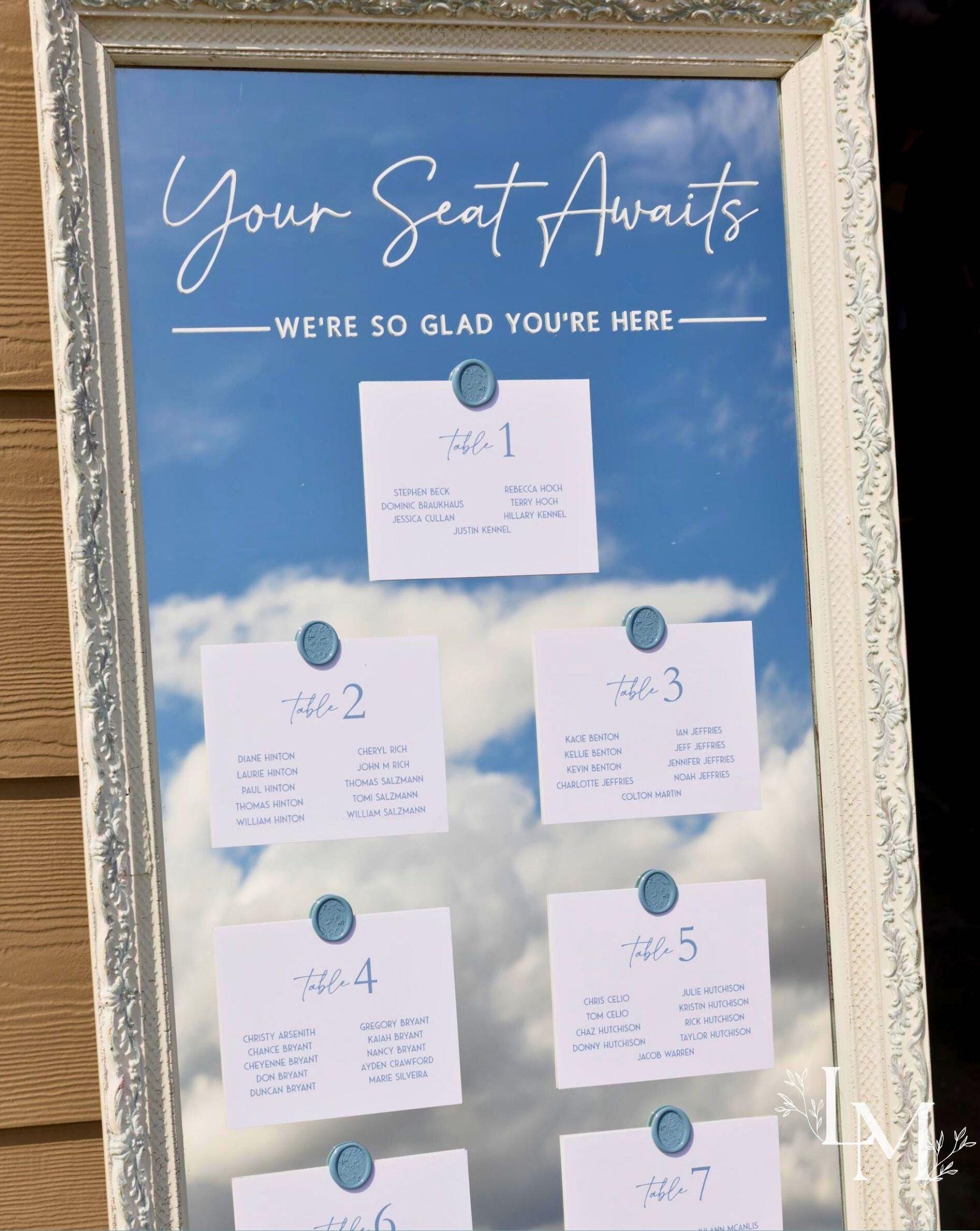 Your Seat Awaits Mirror Seating Plan Title Vinyl DIY Wedding Mirror ...
