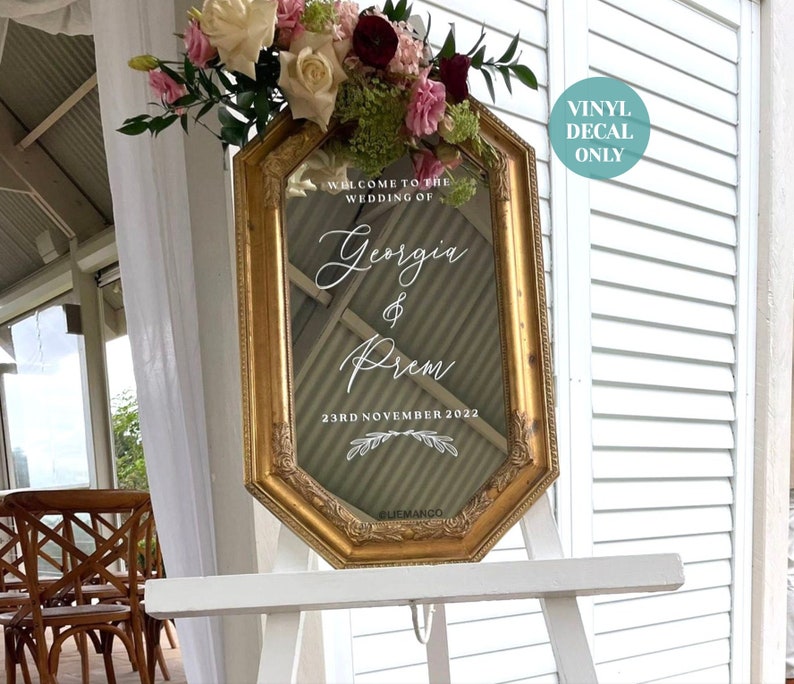 Elegant Wedding Reception Decal for Mirror, Rustic Gold Wedding Mirror ...
