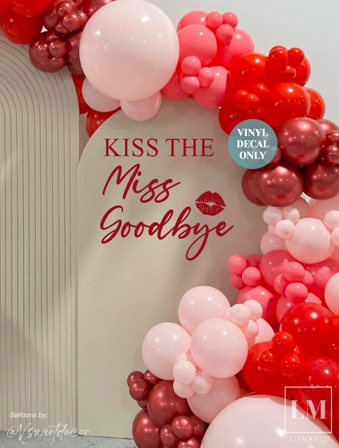 Kiss the Miss Goodbye Backdrop Decal Bachelorette Party Decor Pink ...