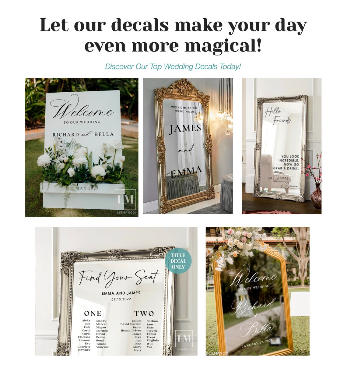 Find Your Seat Wedding Decal Custom Mirror Seating Chart Decal Elegant ...