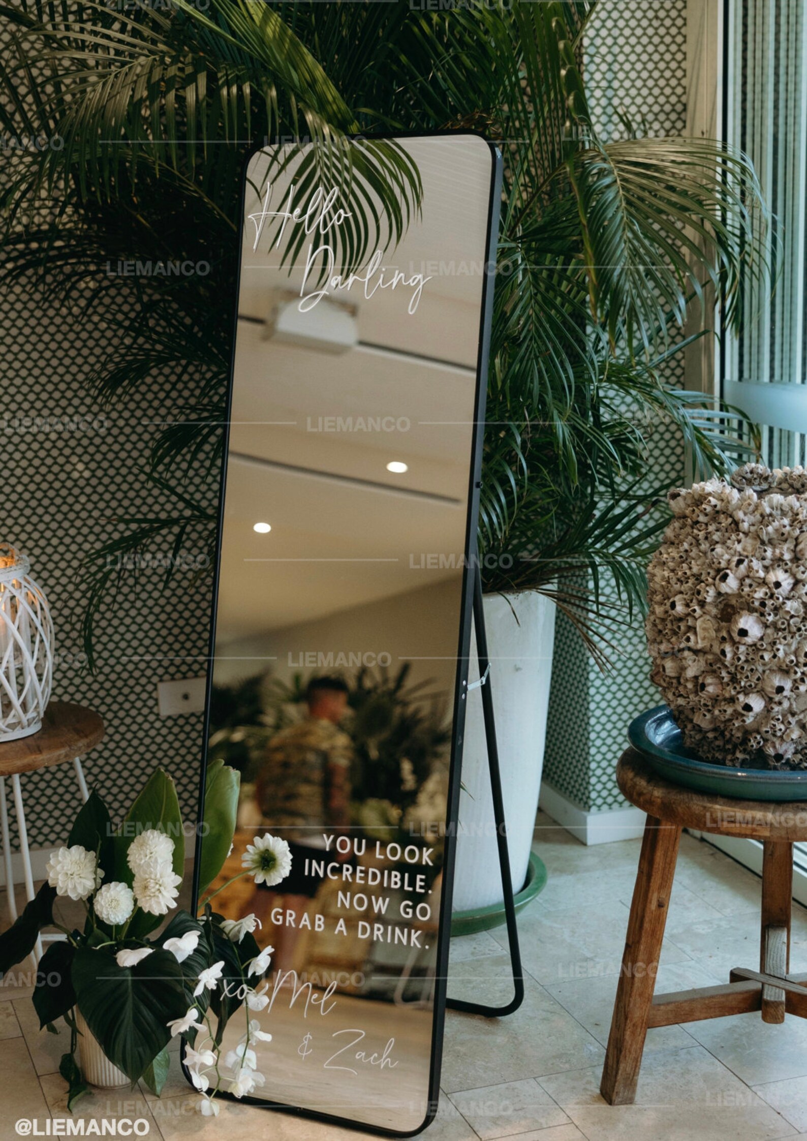 Custom Selfie Mirror Decal for Wedding Entry Sign Hello Darling Grab A ...