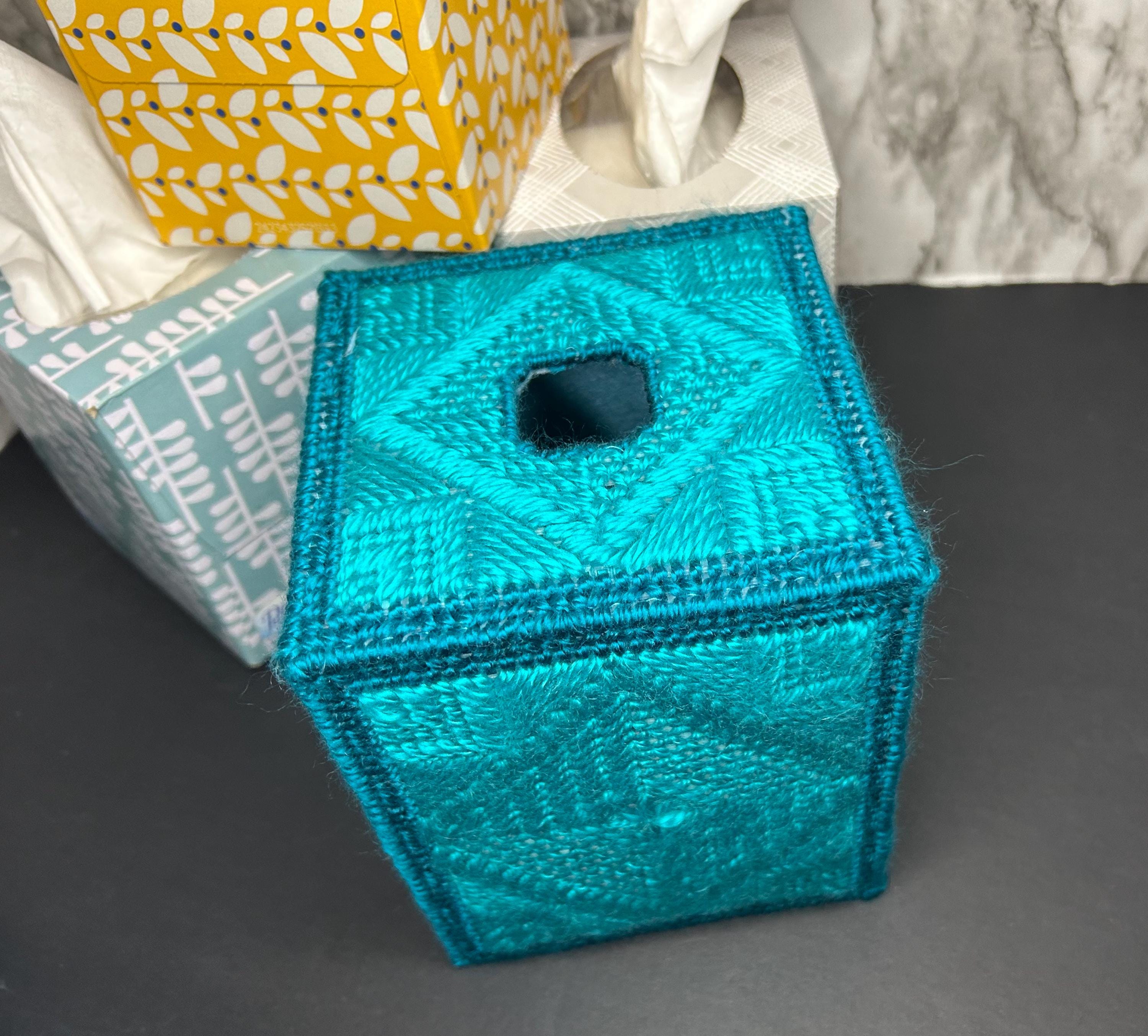 Geometric Squares Tissue Box Cover Teal - Etsy