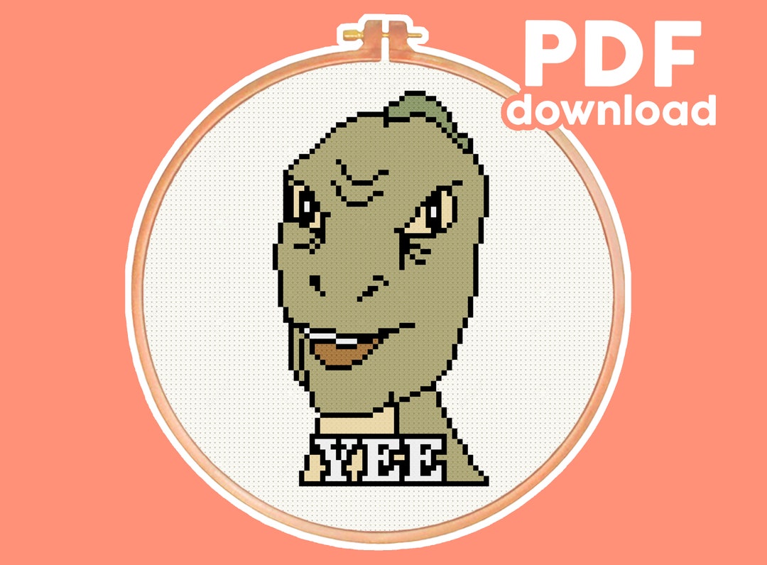 Yee Dinosaur - Meme, Animation, Funny - Modern, Subversive Cross Stitch ...