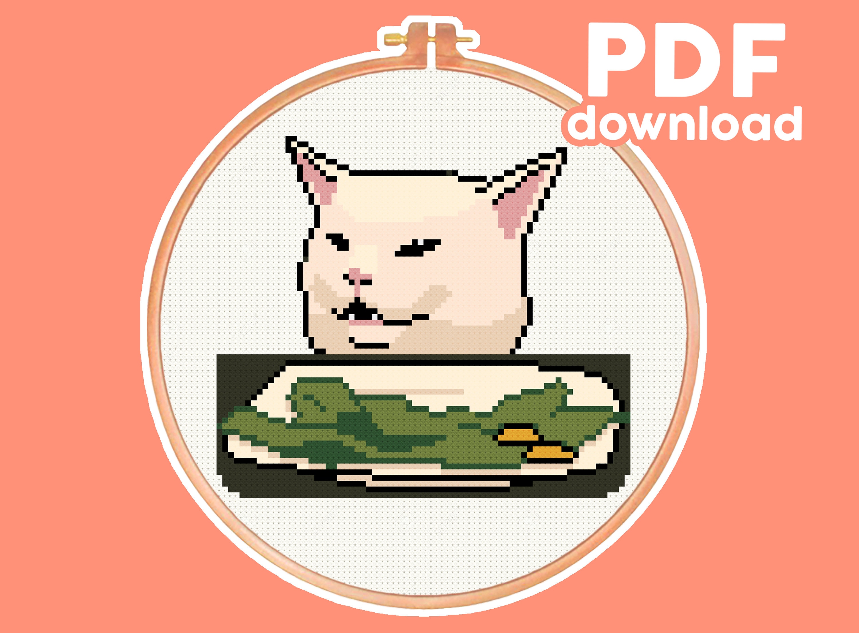 Confused Salad Cat Meme Funny Modern Subversive Cross | Etsy