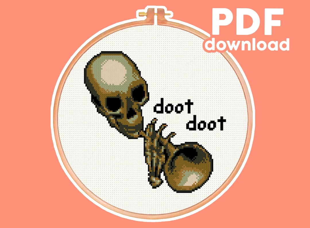 Skull Trumpet - Doot Skeleton Meme - Cross Stitch Pattern - Digital PDF ...