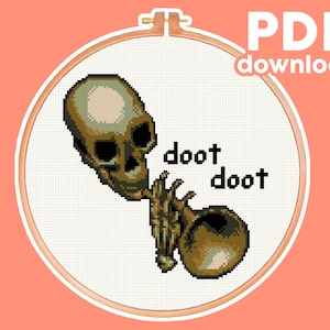 Skull Trumpet - Doot Skeleton Meme - Cross Stitch Pattern - Digital PDF ...