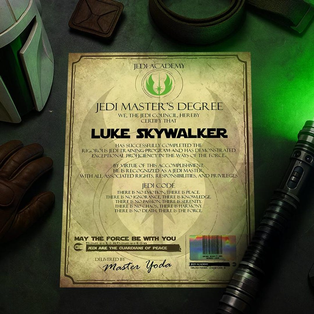 STAR WARS JEDI CERTIFICATE | Jedi Master | Customizable Diploma | Name ...