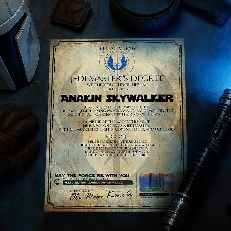 STAR WARS JEDI CERTIFICATE | Jedi Master | Customizable Diploma | Name ...