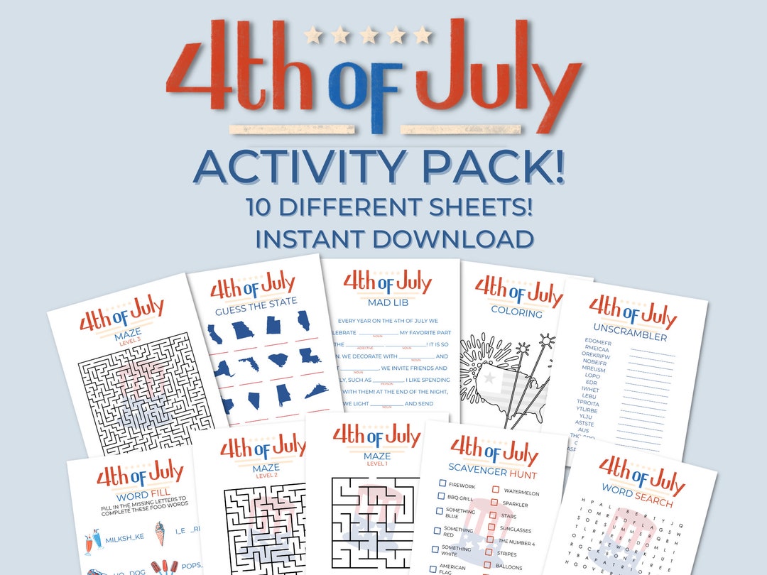 4th of July Printable Kid Activities Instant Download, Independence Day ...