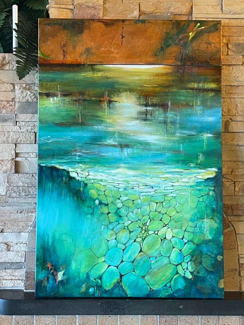 Turtle Pond Large Abstract Modern Ocean Water Painting Original ...