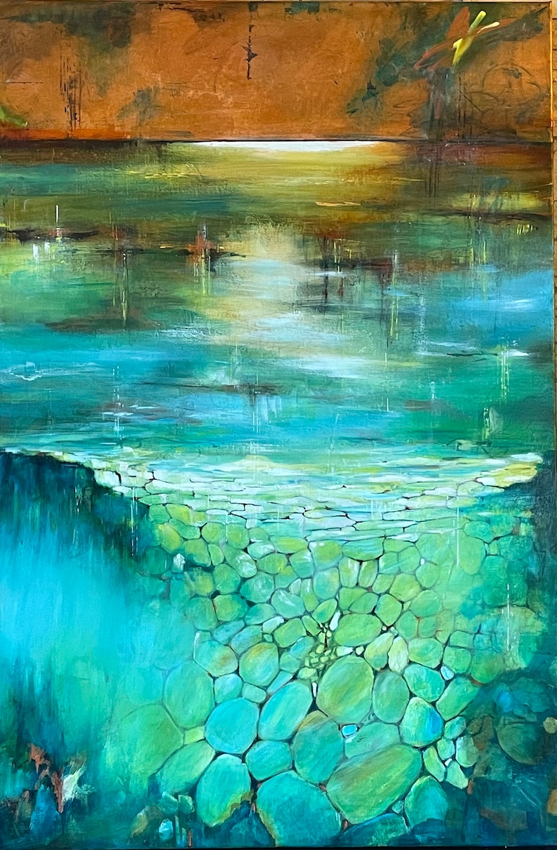 Turtle Pond Large Abstract Modern Ocean Water Painting Original ...