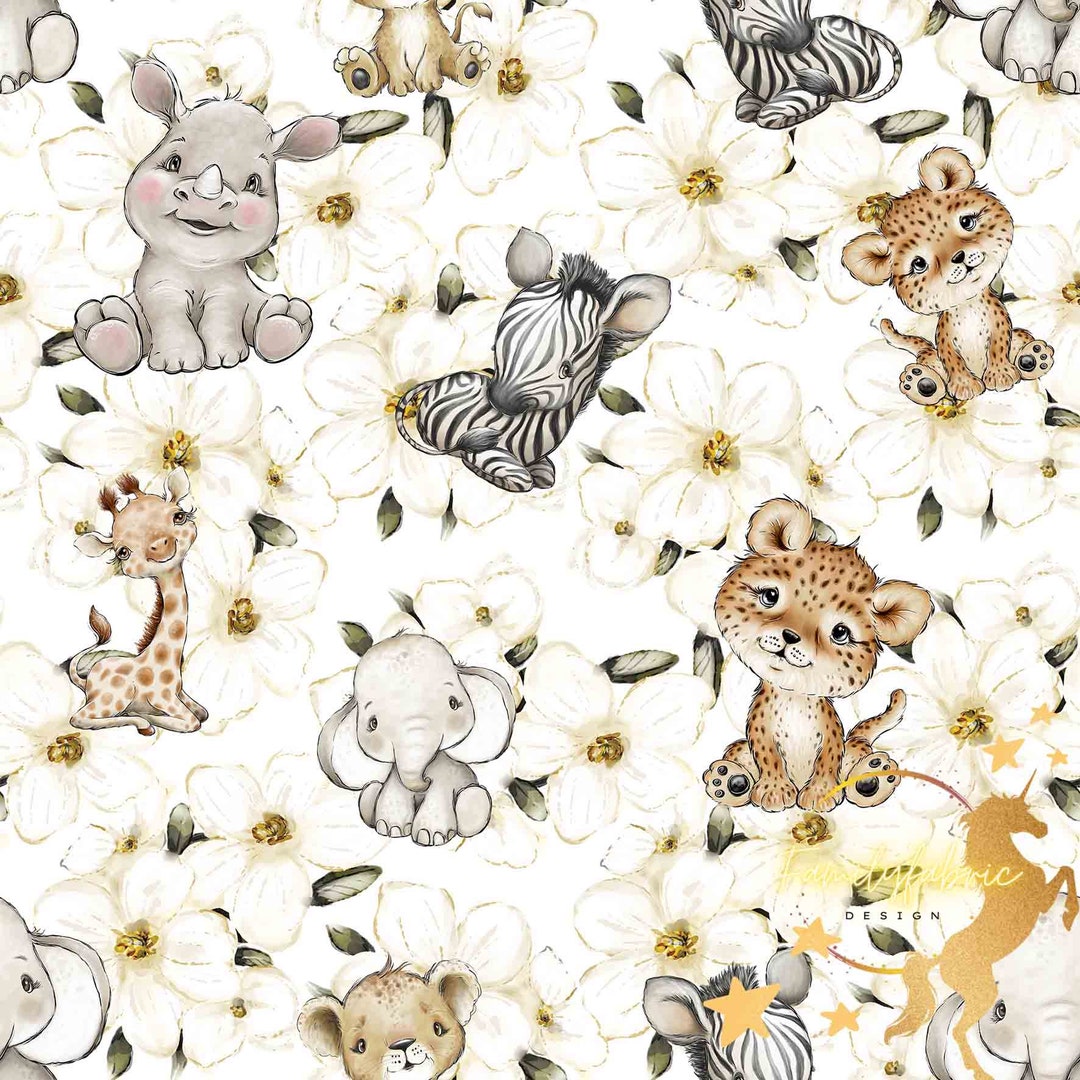 Savanna and White Flowers Cotton Fabric / Double Cotton Gauze / Jersey ...