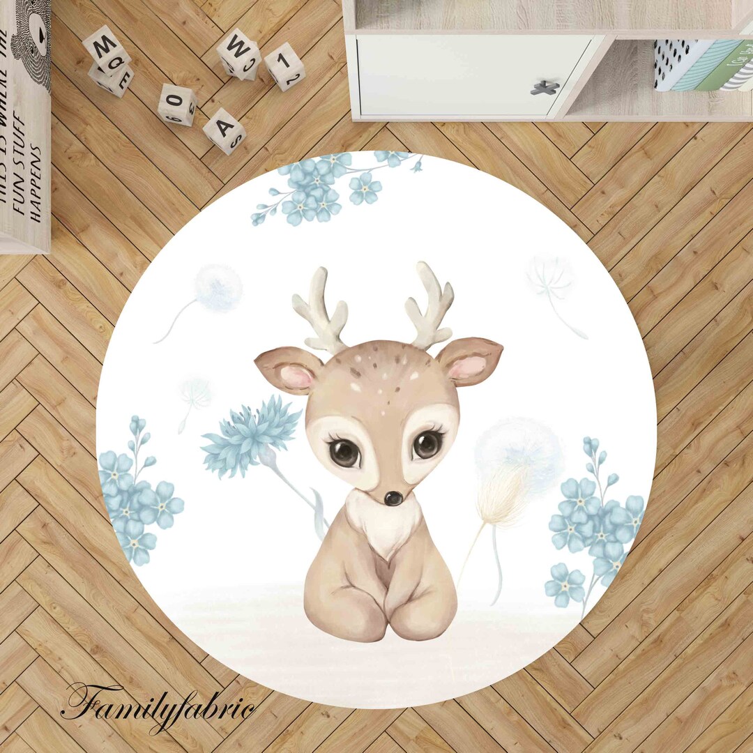 Pre-order Cotton Panel for Round Floor Mat 98cm Blue Fawn Flowers - Etsy