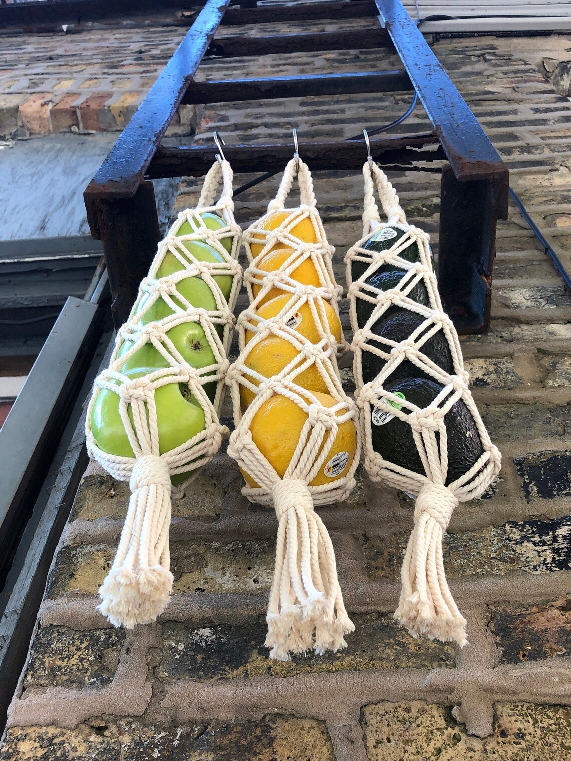 Hanging Produce Storage | Macrame Fruit Veggie Hammock | Vegetable Bag ...