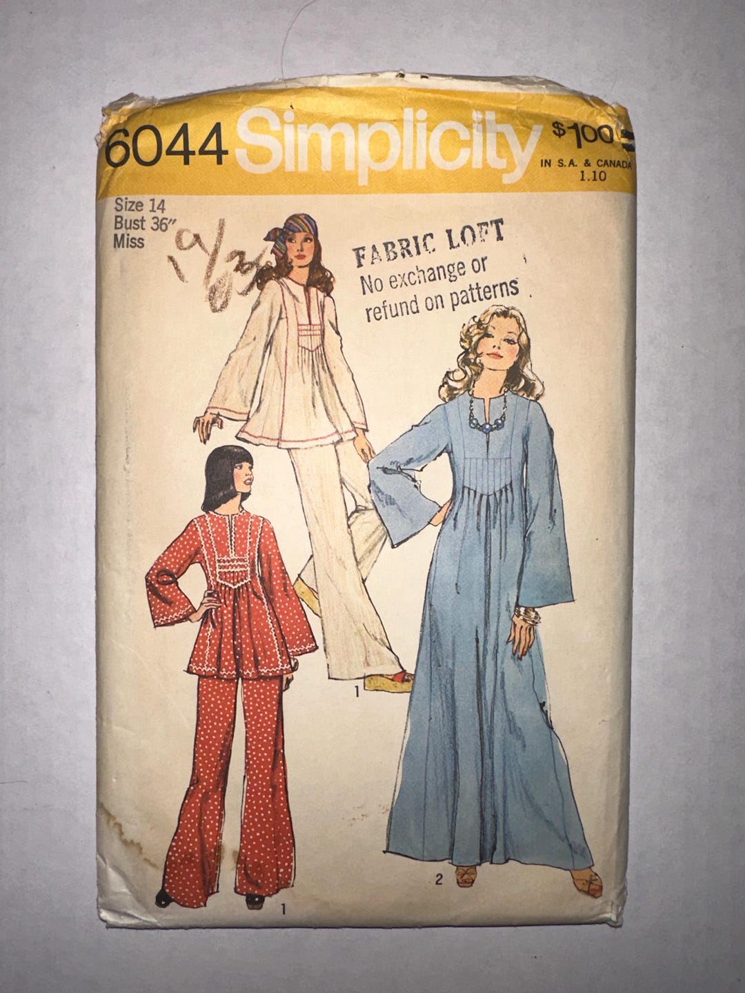 Vintage 70's Sewing Pattern Simplicity 6044 Misses Daftan in Two ...
