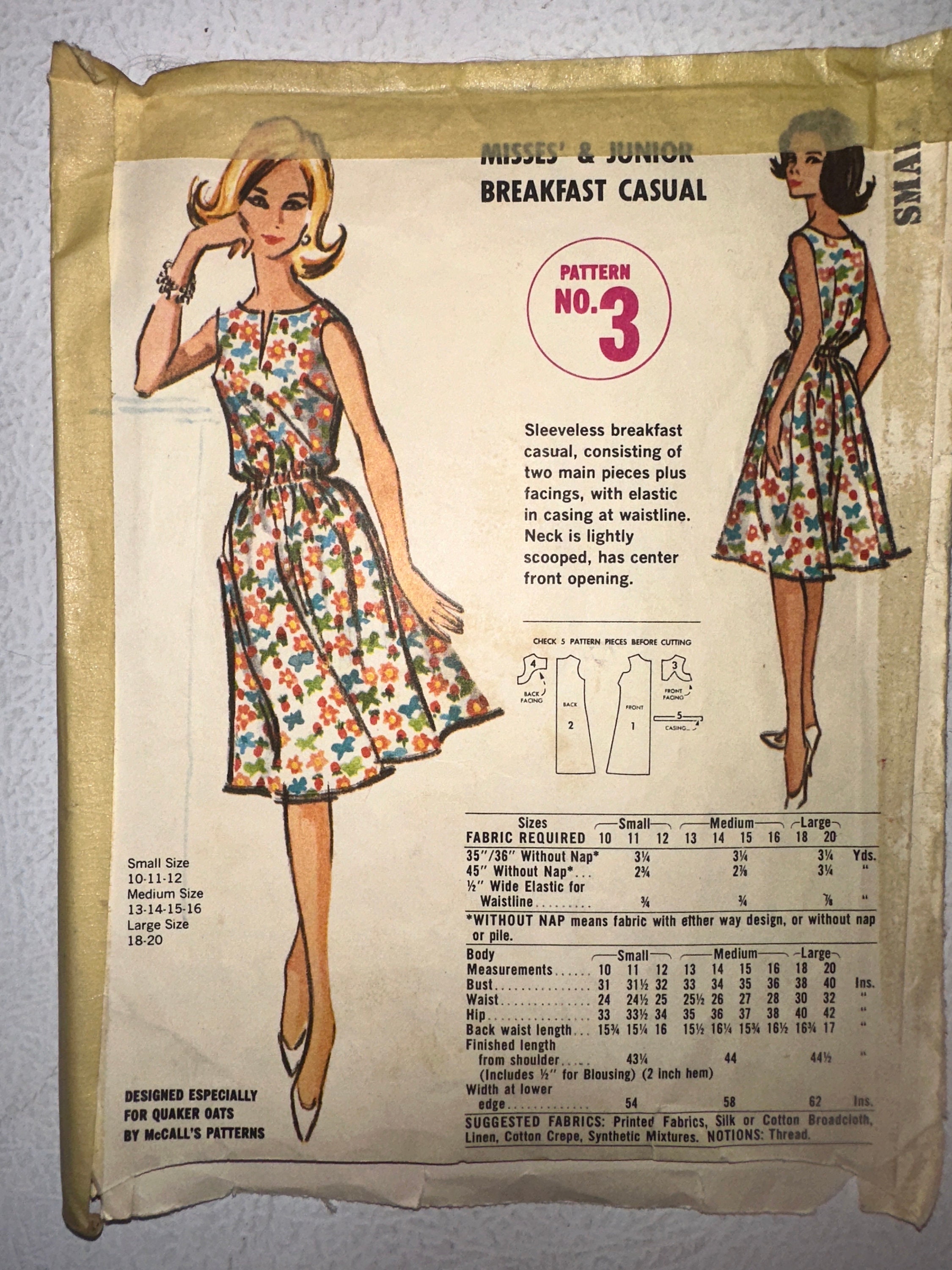 Vintage 60's Sewing Pattern Mccall's Quaker Oats No. 3 Mail Promo ...